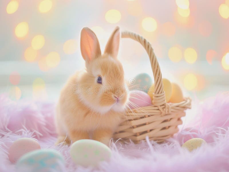 109 Easter Pastel Bunny Near Eggs Basket Stock Photos - Free & Royalty ...