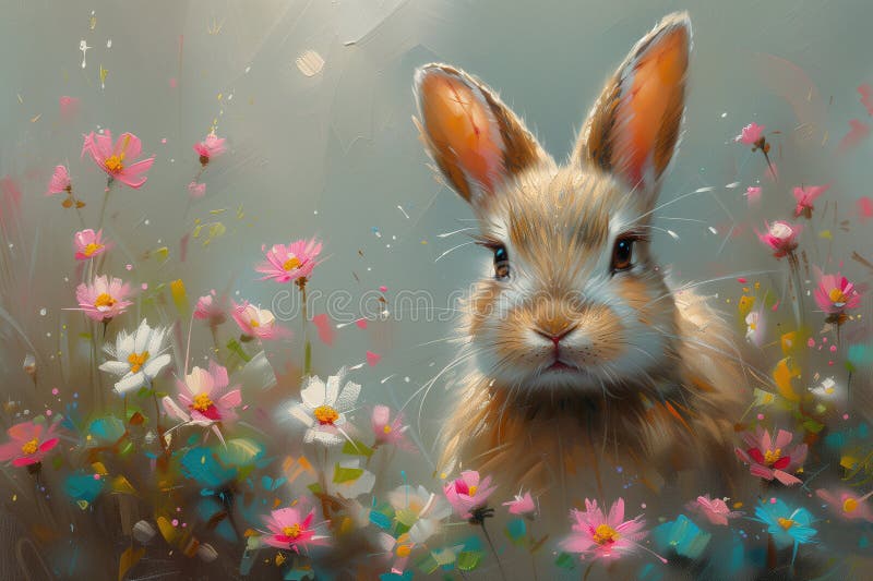 Cute Easter Bunny. Oil Painting in Impressionism Style Stock ...
