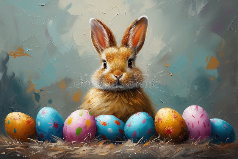 Cute Easter Bunny. Oil Painting in Impressionism Style Stock ...