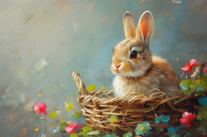 Cute Easter Bunny. Oil Painting in Impressionism Style Stock ...