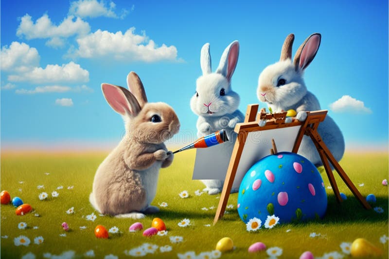 Cute Easter Bunny Painting Eggs AI Generated Content Stock Illustration ...