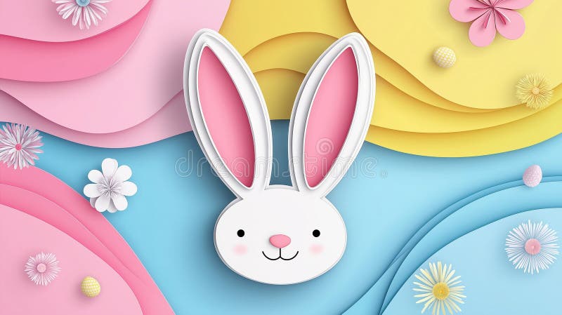Cute Easter Bunny on Pastel Layered Background Stock Illustration ...