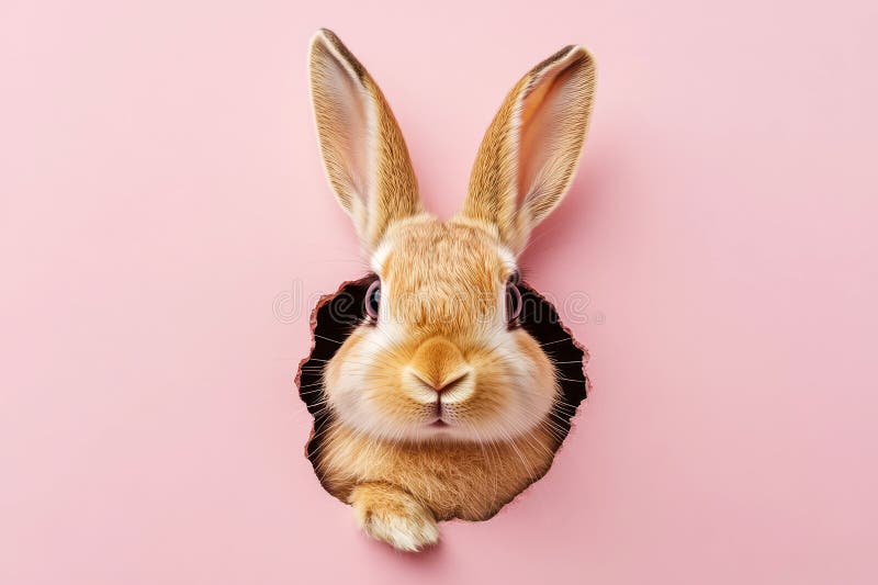 Cute Easter Bunny Peaking Curiously through Hole on Isolated Background ...