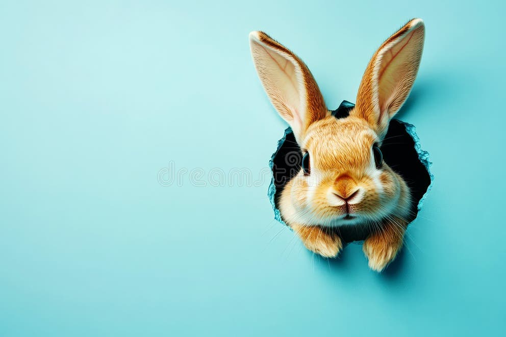 Cute Easter Bunny Peaking Curiously through Hole on Isolated Background ...