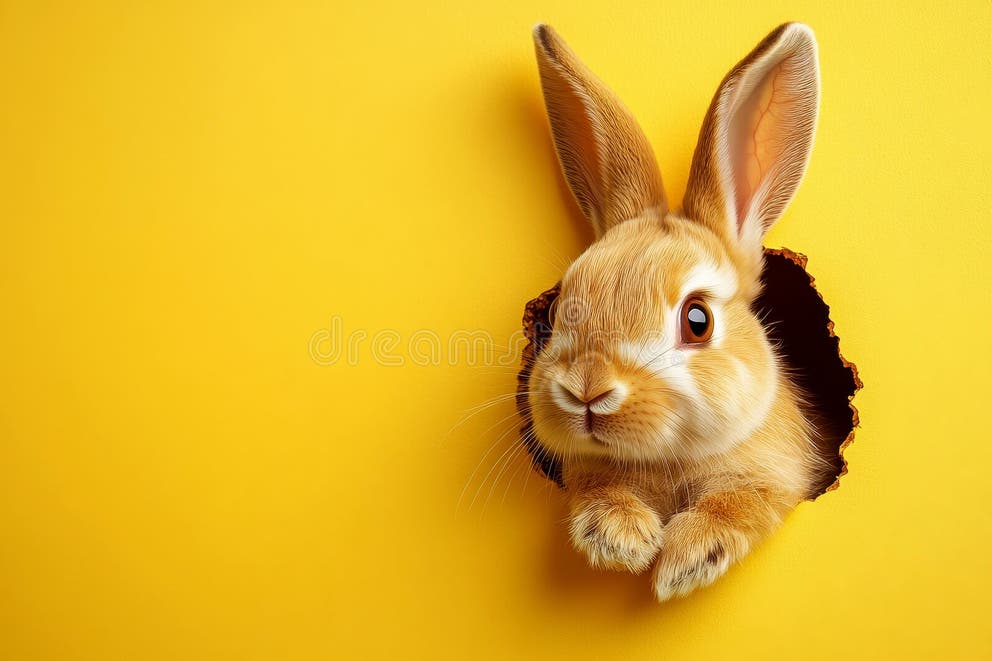 Cute Easter Bunny Peaking Curiously through Hole on Isolated Background ...