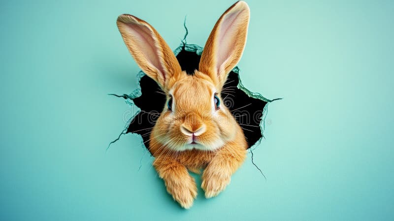 Cute Easter Bunny Peeking through a Hole in a Pastel Wall - Spring and ...