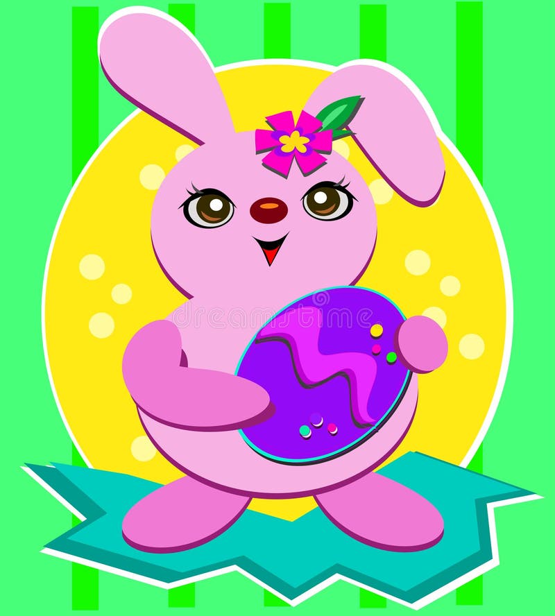 Cute Easter Bunny with a Purple Egg Stock Vector - Illustration of ...