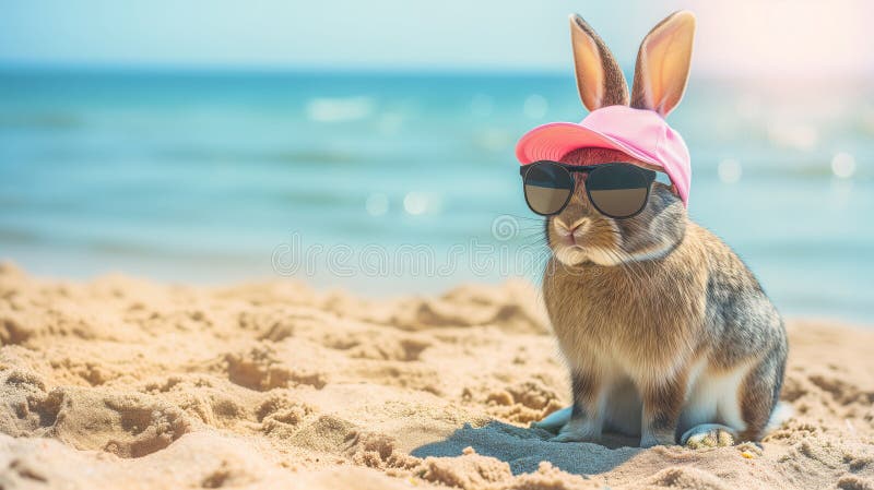 Rabbit at the Beach, Illustration Stock Vector - Illustration of ...
