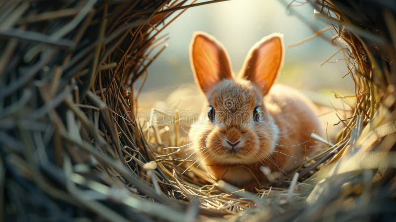 Easter Bunny Rabbit Peeking through an Egg-shaped Hole in a Cheerful ...
