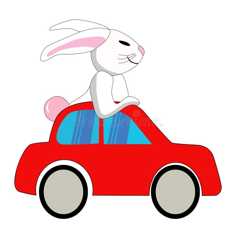 Cute Easter Bunny or Rabbit Driving a Red Toy Car Stock Vector ...