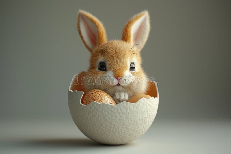 Cute Easter Bunny Rabbit in an Easter Egg Shell Stock Photo - Image of ...