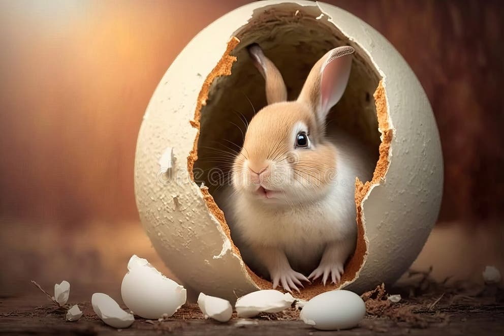 Cute Easter Bunny Rabbit Inside a Cracked Egg, Generative AI Stock ...