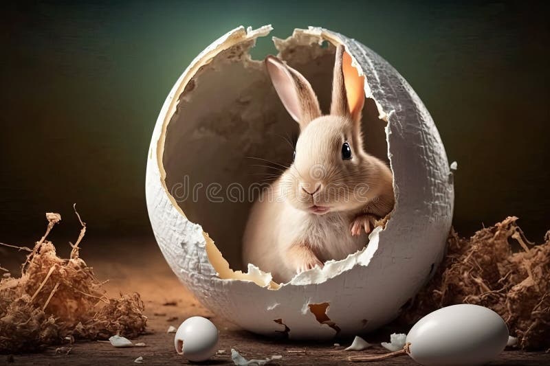 Cute Easter Bunny Rabbit Inside a Cracked Egg, Generative AI Stock ...