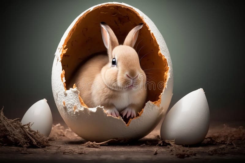 Cute Easter Bunny Rabbit Inside a Cracked Egg, Generative AI Stock ...