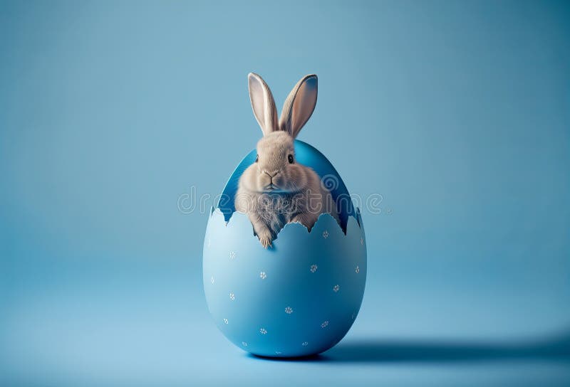 Cute Easter Bunny Rabbit Inside a Cracked Egg. Generative Ai Stock ...