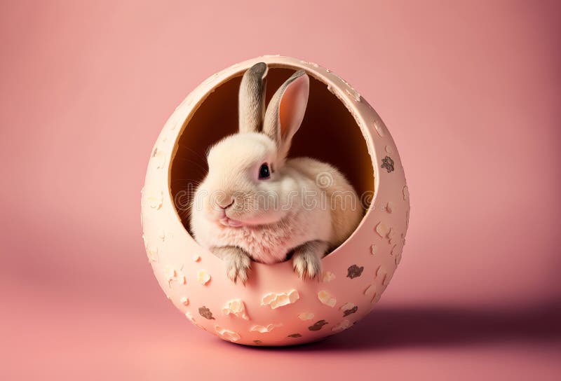 Cute Easter Bunny Rabbit Inside a Cracked Egg. Generative Ai Stock ...
