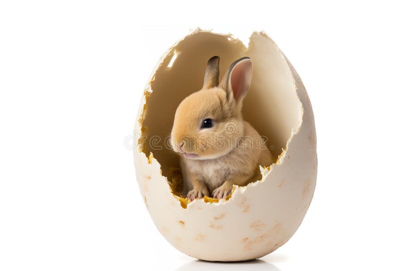 Cute Easter Bunny Rabbit Inside a Cracked Egg. Generative Ai Stock ...