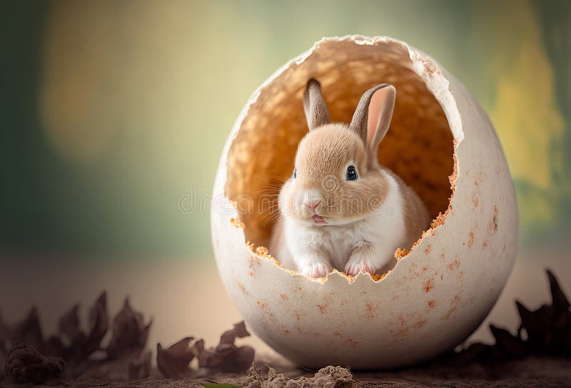 Cute Easter Bunny Rabbit Inside a Cracked Egg. Generative Ai Stock ...