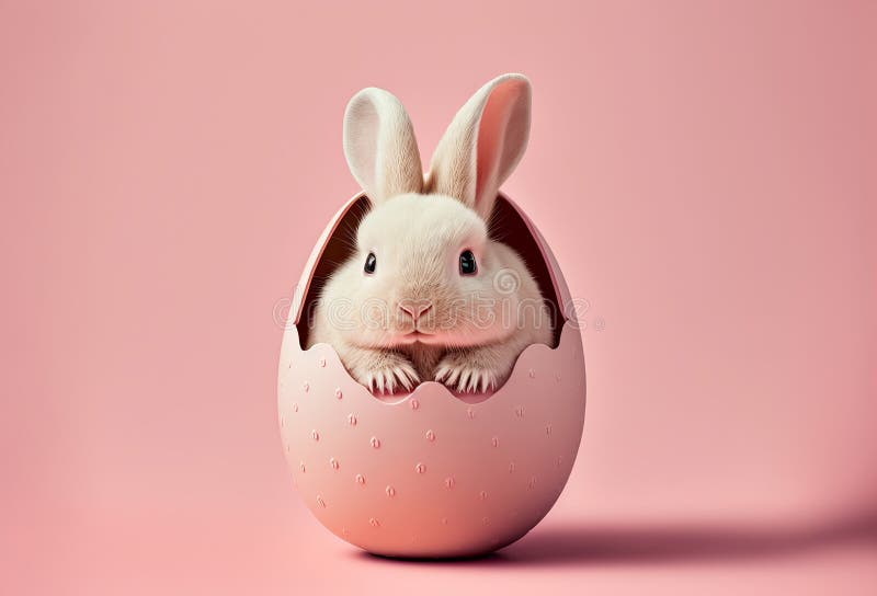 Cute Easter Bunny Rabbit Inside a Cracked Egg. Generative Ai Stock ...