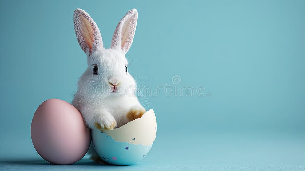 Cute Easter Bunny Rabbit with Painted Eggs Stock Illustration ...