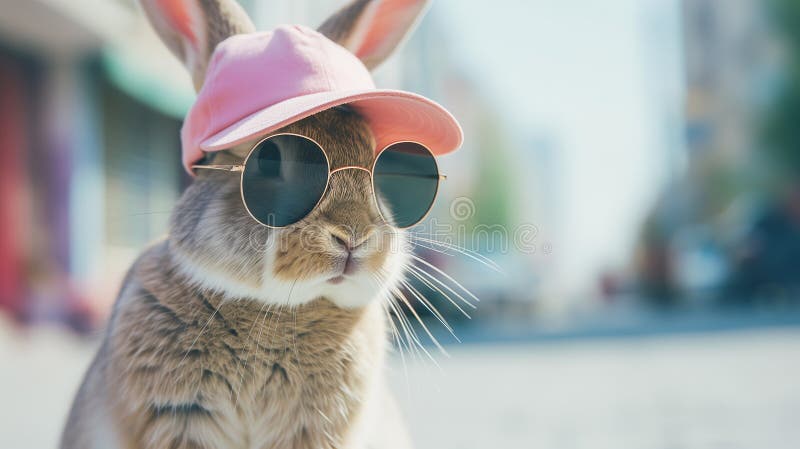 Cute Easter Bunny Rabbit with Pink Hat and Copy Space Stock ...
