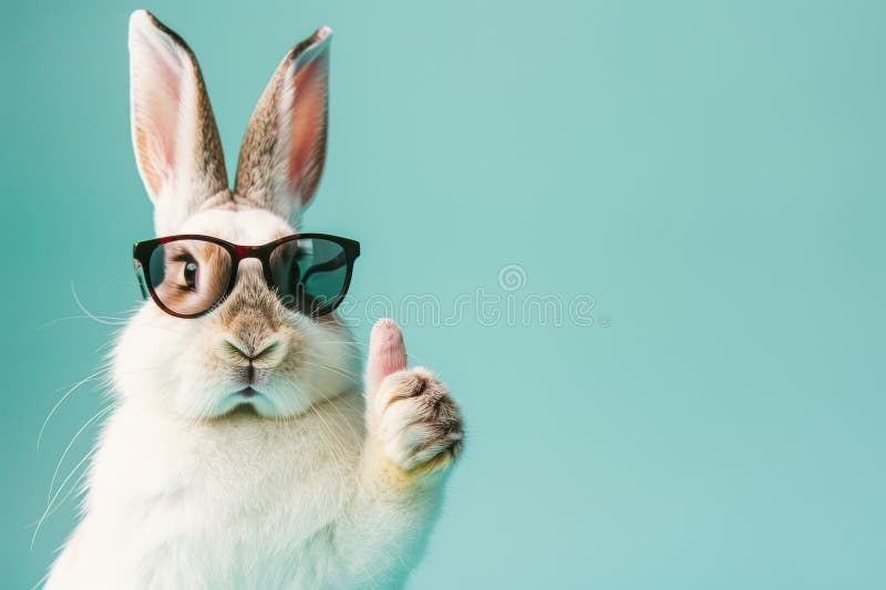 Cute Easter Bunny Rabbit with Sunglasses Giving Thumbs Up on Pastel ...