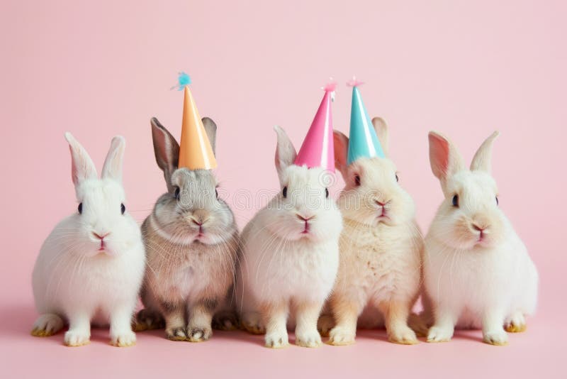 A Cute Easter Bunny Rabbits Wearing a Fun Celebration Party Hats Stock ...
