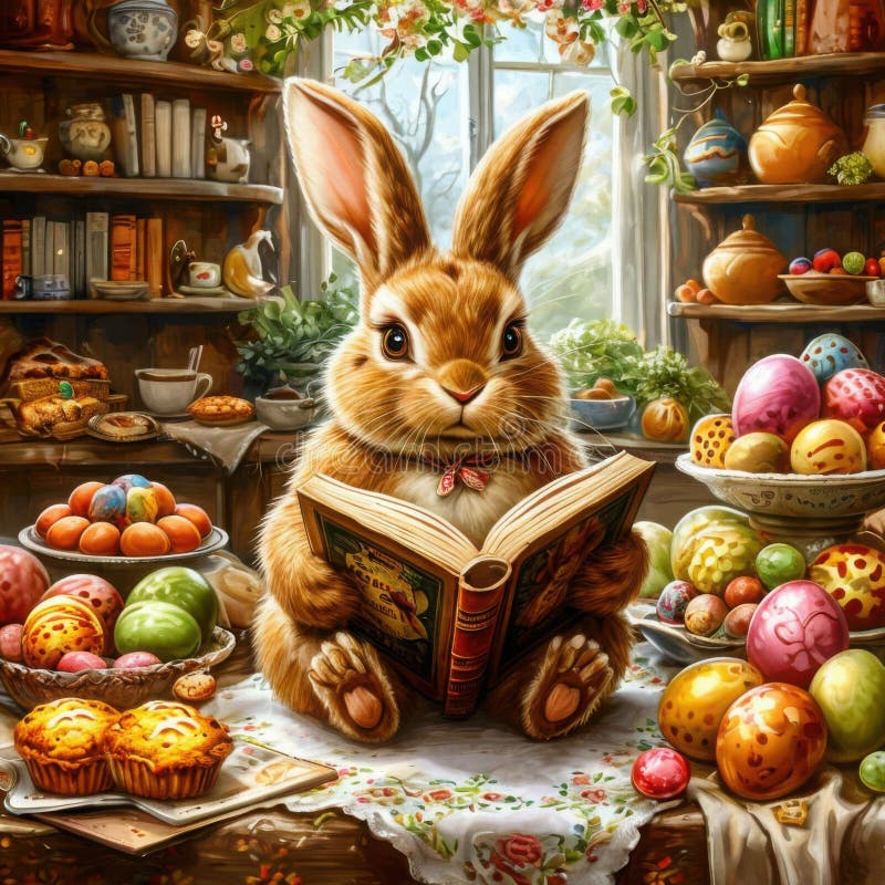 Bunny Reading Easter Book stock illustration. Illustration of family ...