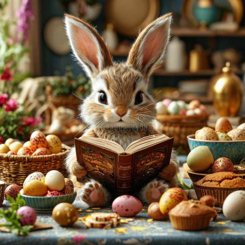 Bunny Reading Easter Book stock illustration. Illustration of family ...