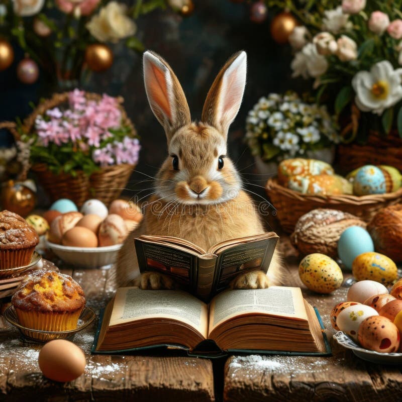 Bunny Reading Easter Book stock illustration. Illustration of easter ...