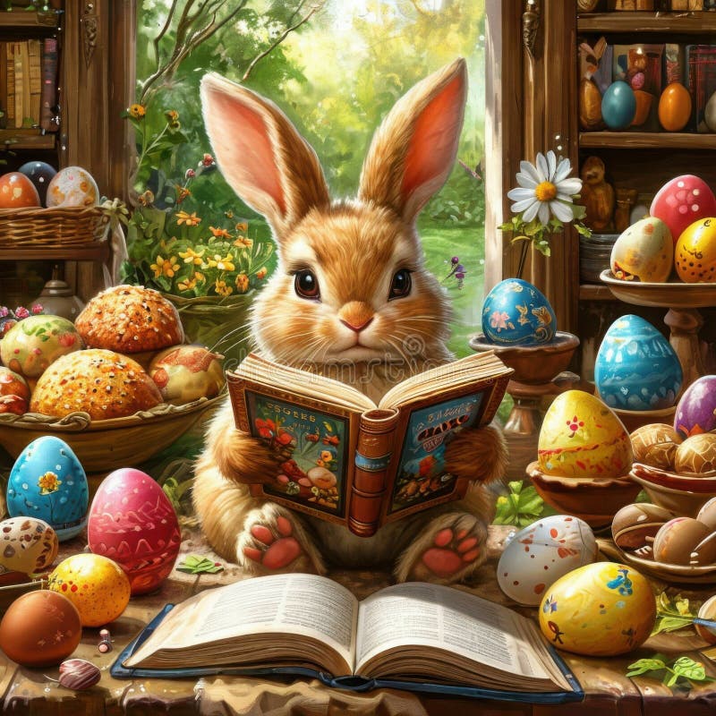 Bunny Reading Easter Book stock illustration. Illustration of festive ...