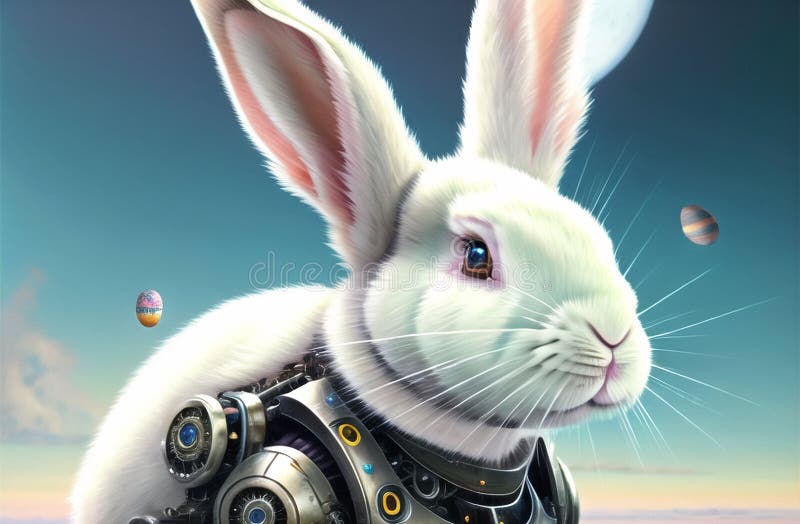 Cute Easter Bunny Robot in Creative Background. Easter Theme Design ...