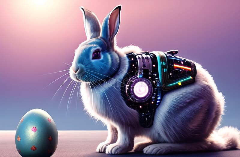 Cute Easter Bunny Robot in Creative Background. Easter Theme Design ...