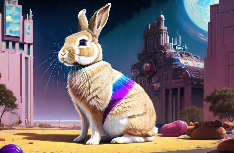 Cute Easter Bunny Robot in Creative Background. Easter Theme Design ...