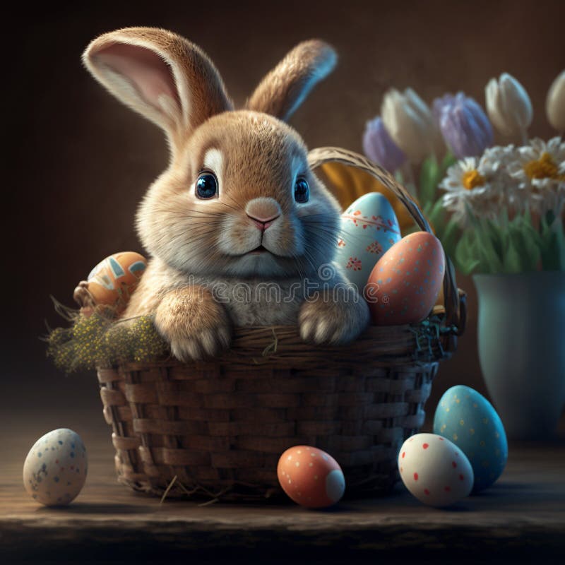 Cute Easter Bunny Sitting in the Basket Stock Illustration ...