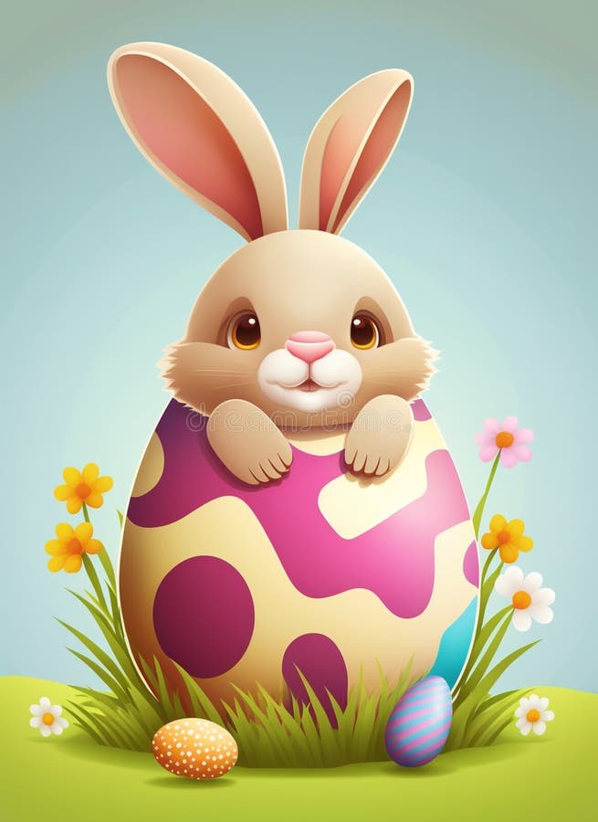 Cute Easter Bunny Sitting in an Easter Egg Stock Illustration ...