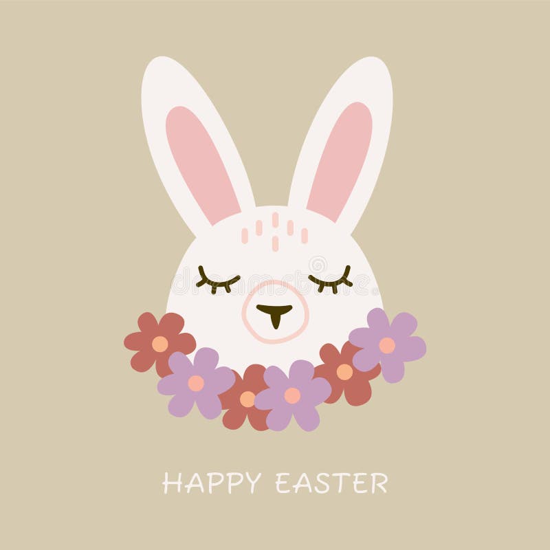 Cute Easter Bunny Vector Illustration, Face of Bunny. Greeting Card ...