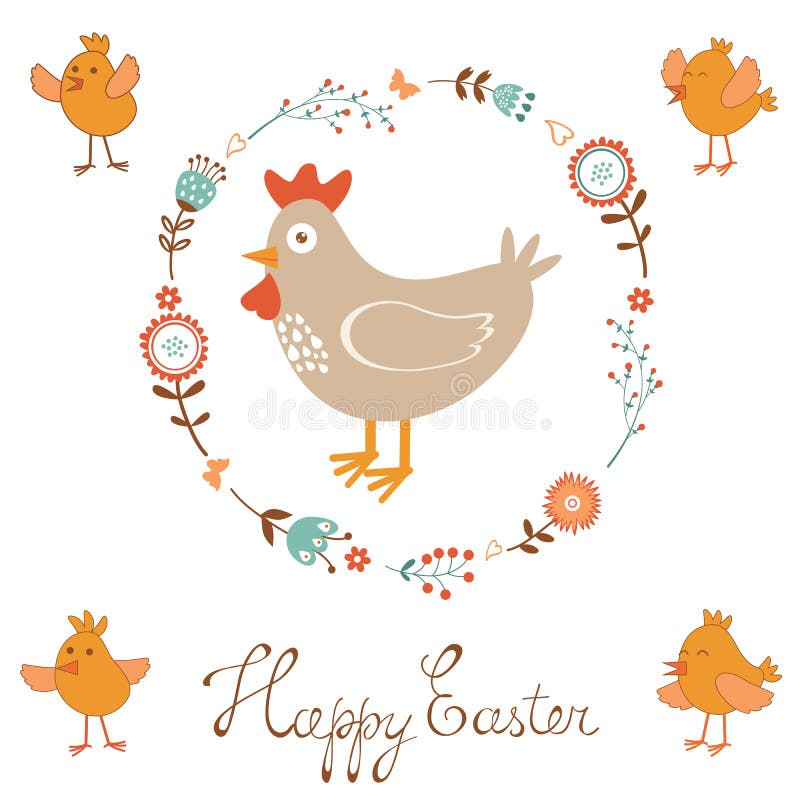 Easter Card With Chicken And Chicks Stock Vector - Illustration of ...
