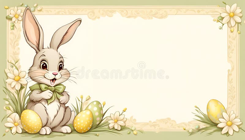 Cute Easter Card Frame with Eggs, Flowers and Easter Bunny with Copy ...