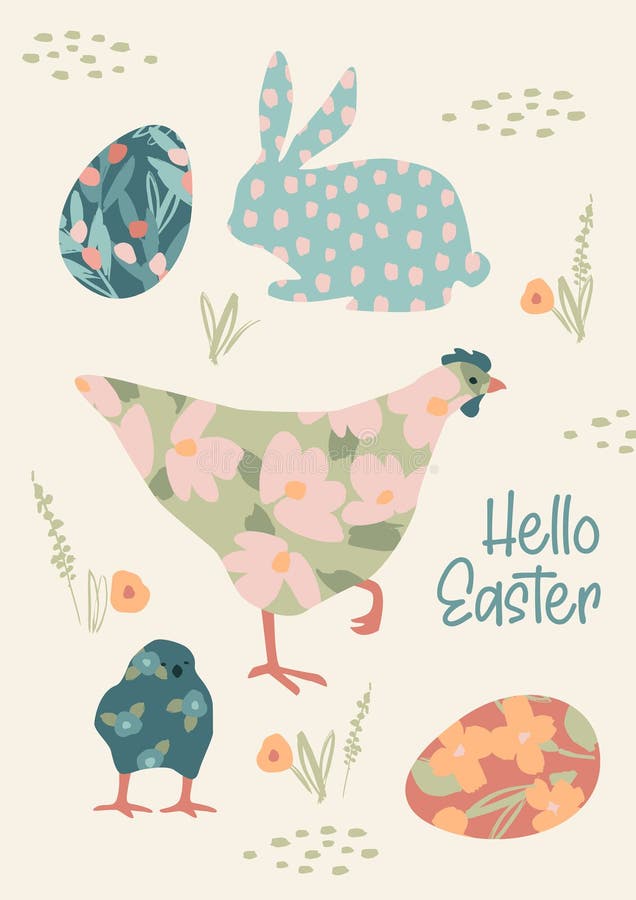 Cute Easter Card. Vector Design Template in Vintage Pastel Colors ...