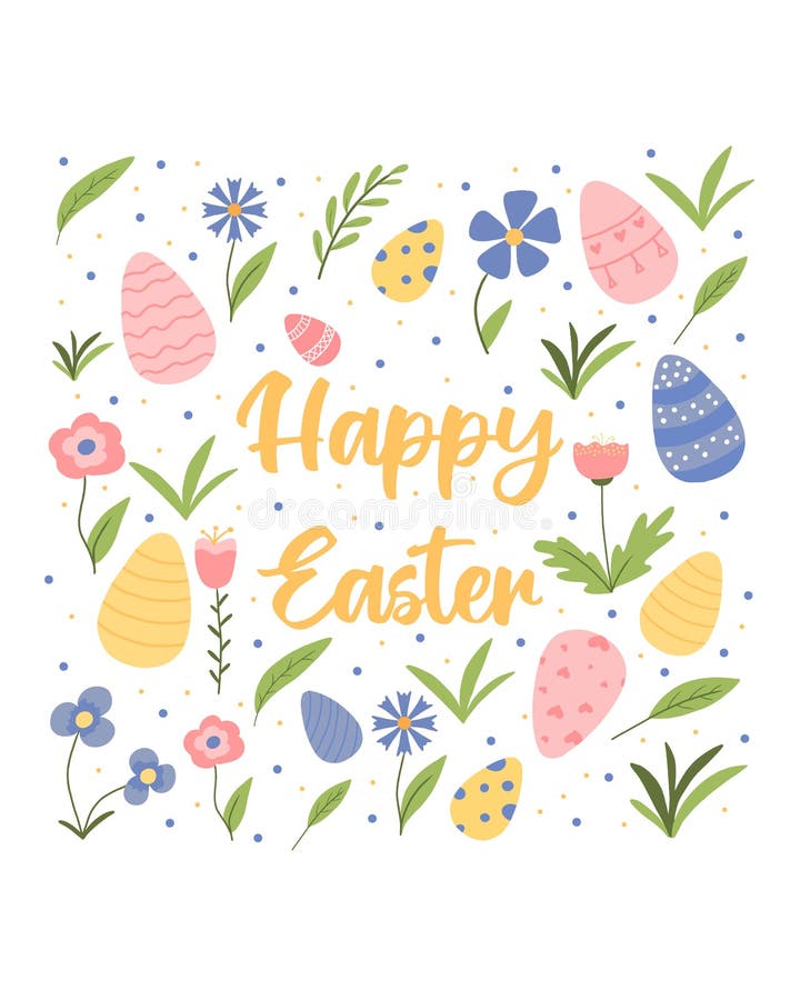 Easter Card with Easter Eggs and Flowers. Stock Vector - Illustration of concept, graphic: 239619205