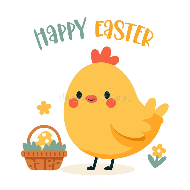 Cute Easter Chick with Basket. Happy Easter Vector Illustration. Stock Vector - Illustration of ...