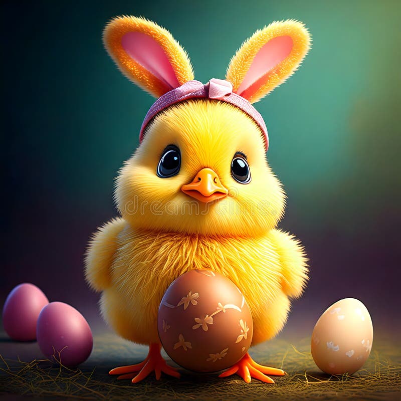 Cute Easter Chick with Bunny Ears Stock Illustration - Illustration of ...