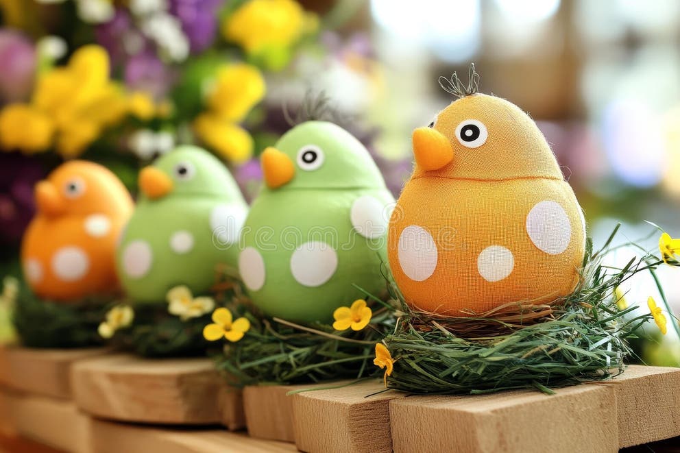 Cute Easter Chick Decorations in Nest Generated Using AI. Stock ...