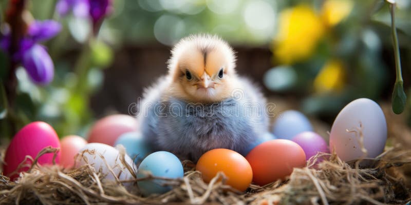 Cute Easter Chicken with Eggs. Ai Generated Stock Image - Image of food ...