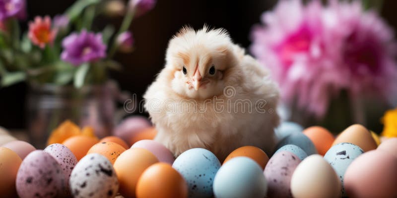 Cute Easter Chicken with Eggs. Ai Generated Stock Image - Image of cute ...