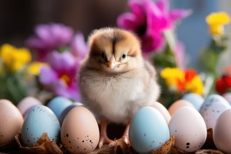 Cute Easter Chicken with Eggs. Ai Generated Stock Photo - Image of beak ...