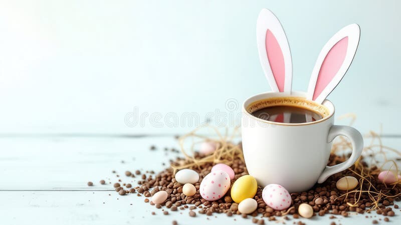 Cute Easter Coffee with Beans Stock Illustration - Illustration of ...