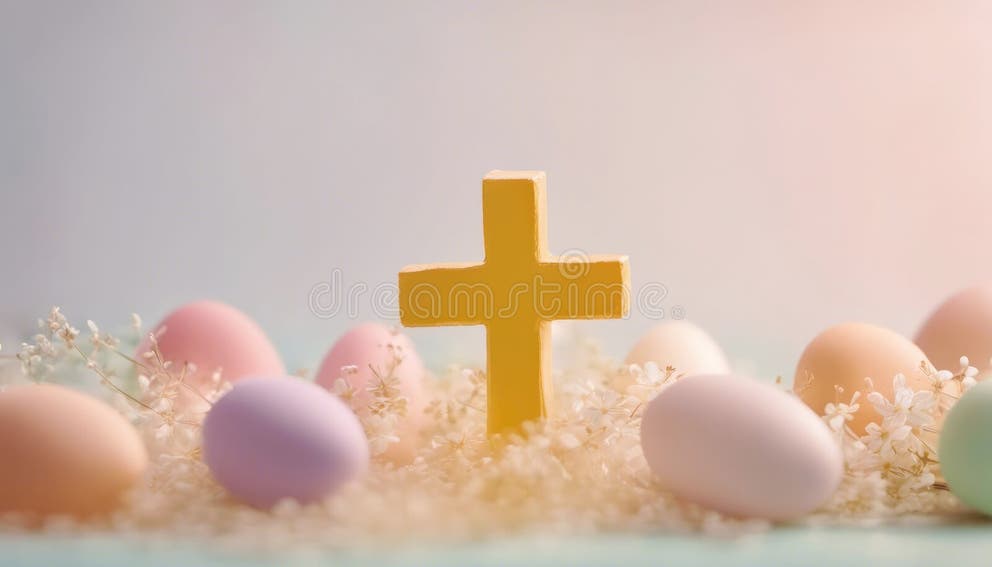 Cute Easter Cross with Easter Eggs and Copy Space Stock Illustration ...