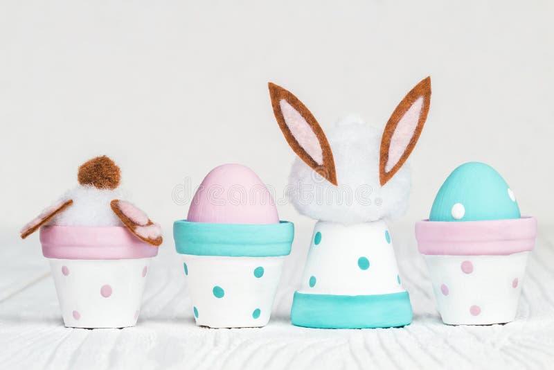 Cute Easter Decorations, Flowerpots and Handmade Easter Eggs in Pastel ...